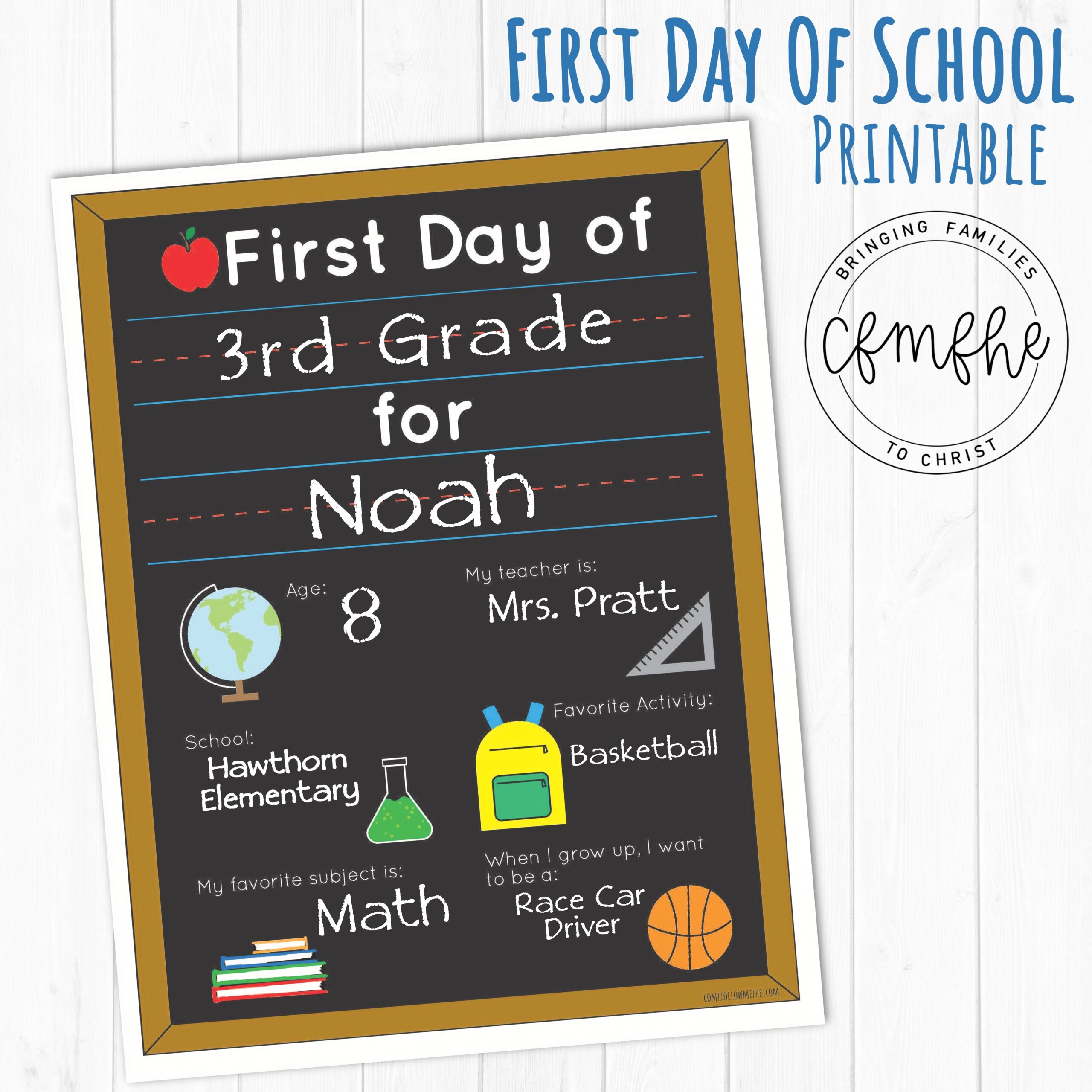 First Day of School Printable - Come Follow Me FHE